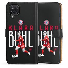 DeinDesign Galaxy A12 Handy Klapph&uuml;lle Handyh&uuml;lle aus Kunst Leder schwarz Flip Case Fc Bayern M&uuml;nchen Klara B&uuml;hl Official Licensed Product Sideflip mit langer 