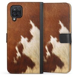 DeinDesign Galaxy A12 Handy Klapph&uuml;lle Handyh&uuml;lle aus Kunst Leder schwarz Flip Case Fur Cow Animal Look Sideflip mit langer Lasche