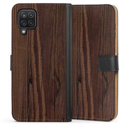 DeinDesign Galaxy A12 Handy Klapph&uuml;lle Handyh&uuml;lle aus Kunst Leder schwarz Flip Case Wooden Look Wood Nut Tree Sideflip mit langer Lasche