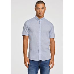 Leinenhemd LINDBERGH "Leinenhemd (Kurzarm) Relaxed Fit", Herren, Gr. L, Normalgr&ouml;&szlig;en, blau (light blau), Obermaterial: 55% Leinen, 45% Baumwolle, Hemden