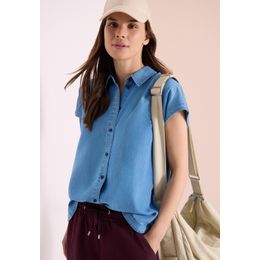 Jeansbluse Cecil, Damen, Gr. L (42), mid blau wash, Jeans, 76% Lyocell, 24% Baumwolle, unifarben, klassisch normal, V-Ausschnitt, B&uuml;ndchen, Blusen Jeansbluse, mit Knopfleiste, Topseller