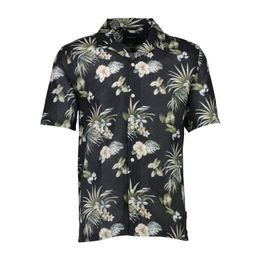 Leinenhemd LINDBERGH "Leinenhemd (Kurzarm) Relaxed Fit", Herren, Gr. L, Normalgr&ouml;&szlig;en, schwarz, Obermaterial: 55% Baumwolle, 45% Leinen, Hemden
