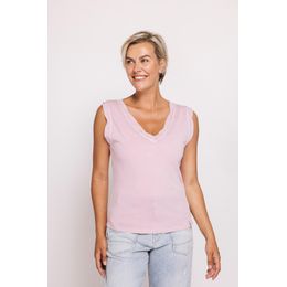 Shirttop Zhrill "ZHASHA", Damen, Gr. L, pink, Single Jersey, Obermaterial: 100% Baumwolle, unifarben, k&ouml;rpernah h&uuml;ftbedeckend, V-Ausschnitt, Tops Shirttop, mit gewellten Abschl&uuml;ssen