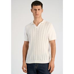 Langarm-Poloshirt LINDBERGH "Poloshirt (Langarm) Relaxed Fit", Herren, Gr. L, pearl wei&szlig;, Obermaterial: 100% Baumwolle, l&auml;ssig geschnitten, V-Ausschnitt, Shirts