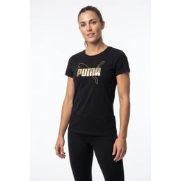 T-Shirt Puma "ESS LOGO LAB METALLIC TEE", Damen, Gr. L, Puma schwarz, Jersey, Obermaterial: 100% Baumwolle, bedruckt, regular fit normal, Rundhals, Shirts T-Shirt, Regular Fit, mit Rundhalsausschnitt, aus Baumwolle