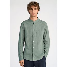 Leinenhemd LINDBERGH "Leinenhemd (Langarm) Slim Fit", Herren, Gr. L, Normalgr&ouml;&szlig;en, gr&uuml;n (faded gr&uuml;n), Obermaterial: 55% Leinen, 45% Baumwolle, Hemden