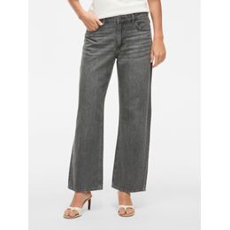 Weite Jeans Vila "VIPALMA RW WIDE JEANS GREY PAL250-NOOS", Damen, Gr. 38, L&auml;nge 30, blau (schwarz denim detail:washed), Denim/Jeans, Obermaterial: 100% Baumwolle, unifarben, relaxed fit, Jeans
