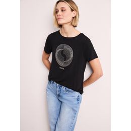 T-Shirt Street One, Damen, Gr. 34, schwarz, Stoff, 95% Viskose, 5% Elasthan, unifarben, comfort fit normal, Rundhals, abgesteppt, Shirts T-Shirt, Jersey