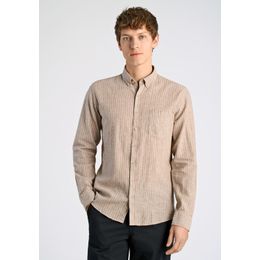 Leinenhemd LINDBERGH "Leinenhemd (Langarm) Relaxed Fit", Herren, Gr. XL, Normalgr&ouml;&szlig;en, beige (mid sand), Obermaterial: 55% Leinen, 45% Baumwolle, Hemden