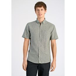Leinenhemd LINDBERGH "Leinenhemd (Kurzarm) Relaxed Fit", Herren, Gr. 4XL, Normalgr&ouml;&szlig;en, gr&uuml;n (army), Obermaterial: 55% Leinen, 45% Baumwolle, Hemden