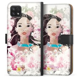 DeinDesign Galaxy A22 5G Handy Klapph&uuml;lle Handyh&uuml;lle aus Kunst Leder schwarz Flip Case Disney Official Licensed Product Pocahontas Sideflip mit langer Lasche