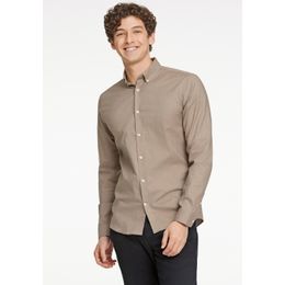 Businesshemd LINDBERGH "Oxford-Hemd (Langarm) Relaxed Fit", Herren, Gr. S, Normalgr&ouml;&szlig;en, beige (mid stone mix), Obermaterial: 97% Baumwolle, 3% Elasthan, Hemden