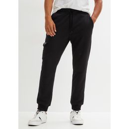 bonprix Thermo-Jogginghose mit flauschigem Teddyfleece, schwarz, Gr.56/58 (XL), Moderne Thermo-Jogginghose mit Cargo-Taschen und Teddyfutter, 85% Polyester