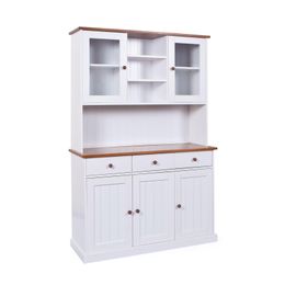 Inter Link FSC Buffet Buffetschrank Westerland - Kiefer Massivholz - 5 T&uuml;ren,3 Schubladen - Weiss, Sepia lackiert
