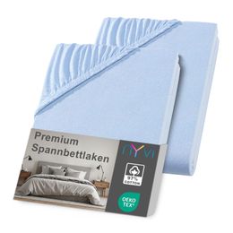 NYVI Spannbettlaken DreamScience Premium - Komfort Spannbetttuch, 190g/m&sup2;, Einlaufschutz, B&uuml;gelfrei, mit Gummizug Farbe:hellblau;Gr&ouml;&szlig;e:180 - 200x220 + 40 cm Boxspringbett (2er Pack)