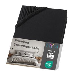 NYVI Spannbettlaken DreamScience Premium - Komfort Spannbetttuch, 190g/m&sup2;, Einlaufschutz, B&uuml;gelfrei, mit Gummizug Farbe:schwarz;Gr&ouml;&szlig;e:180 - 200x220 + 40 cm Boxspringbett