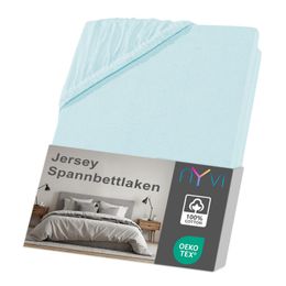 NYVI Jersey Spannbettlaken DreamScience f&uuml;r Matratzen bis 22 cm H&ouml;he - Weich & Anschmiegsam, Rundumgummizug, B&uuml;gelfrei Farbe:aqua;Gr&ouml;&szlig;e:180x200 - 200x200 cm