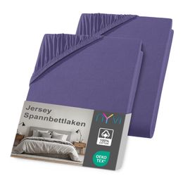 NYVI Jersey Spannbettlaken DreamScience f&uuml;r Matratzen bis 22 cm H&ouml;he - Weich & Anschmiegsam, Rundumgummizug, B&uuml;gelfrei Farbe:lila;Gr&ouml;&szlig;e:140x200 - 160x200 cm (2er Pack)