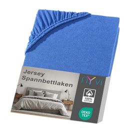 NYVI Jersey Spannbettlaken DreamScience f&uuml;r Matratzen bis 22 cm H&ouml;he - Weich & Anschmiegsam, Rundumgummizug, B&uuml;gelfrei Farbe:royalblau;Gr&ouml;&szlig;e:180x200 - 200x200 cm