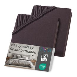 NYVI Spannbettlaken DreamScience Heavy Jersey - Spannbetttuch, Formstabil, 160g/m&sup2;, Rundum-Gummizug, B&uuml;gelfrei Farbe:braun;Gr&ouml;&szlig;e:180 - 200x220 + 40 cm Boxspringbett (2er Pack)