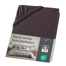 NYVI Spannbettlaken DreamScience Heavy Jersey - Spannbetttuch, Formstabil, 160g/m&sup2;, Rundum-Gummizug, B&uuml;gelfrei Farbe:braun;Gr&ouml;&szlig;e:180 - 200x220 + 40 cm Boxspringbett