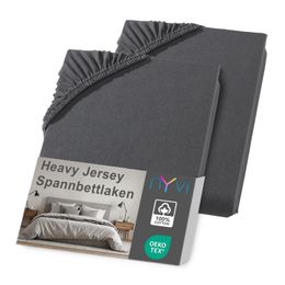 NYVI Spannbettlaken DreamScience Heavy Jersey - Spannbetttuch, Formstabil, 160g/m&sup2;, Rundum-Gummizug, B&uuml;gelfrei Farbe:anthrazit;Gr&ouml;&szlig;e:180 - 200x220 + 40 cm Boxspringbett (2er Pack)