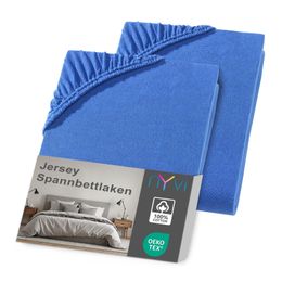 NYVI Jersey Spannbettlaken DreamScience f&uuml;r Matratzen bis 22 cm H&ouml;he - Weich & Anschmiegsam, Rundumgummizug, B&uuml;gelfrei Farbe:royalblau;Gr&ouml;&szlig;e:180x200 - 200x200 cm (2er Pack)