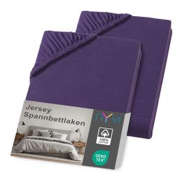 NYVI Jersey Spannbettlaken DreamScience f&uuml;r Matratzen bis 22 cm H&ouml;he - Weich & Anschmiegsam, Rundumgummizug, B&uuml;gelfrei Farbe:aubergine;Gr&ouml;&szlig;e:140x200 - 160x200 cm (2er Pack)