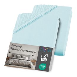 NYVI Jersey Spannbettlaken DreamScience f&uuml;r Matratzen bis 22 cm H&ouml;he - Weich & Anschmiegsam, Rundumgummizug, B&uuml;gelfrei Farbe:aqua;Gr&ouml;&szlig;e:180x200 - 200x200 cm (2er Pack)