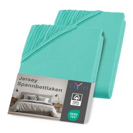 NYVI Jersey Spannbettlaken DreamScience f&uuml;r Matratzen bis 22 cm H&ouml;he - Weich & Anschmiegsam, Rundumgummizug, B&uuml;gelfrei Farbe:mint;Gr&ouml;&szlig;e:140x200 - 160x200 cm (2er Pack)
