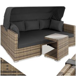 TecTake&reg; Aluminium Rattan Lounge, wetterfest und UV-best&auml;ndig, f&uuml;r 5 bis 6 Personen, mit klappbarem Sonnenschutz