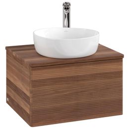 Villeroy & Boch Villeroy und Boch Antao Waschtisch-Unterschrank L29152HM mit Beleuchtung mit Struktur, 60x36x50cm, Hahnloch, Waschbeckenplattenfarbe warm walnut, warm walnut