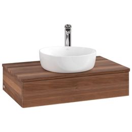 Villeroy & Boch Villeroy und Boch Antao Waschtisch-Unterschrank L08152HM mit Beleuchtung mit Struktur, 80x19x50cm, Hahnloch, Waschbeckenplattenfarbe warm walnut, warm walnut