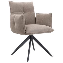 Novel Armlehnstuhl, Schwarz, Taupe, Metall, Textil, Drehkreuz, 63.5x85x63.5 cm, Sitzfl&auml;che 360&deg; drehbar, Stoffauswahl, Esszimmer, St&uuml;hle, Esszimmerst&uuml;hle, Armlehnenst&uuml;hle