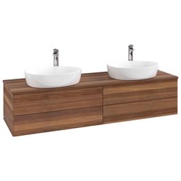 Villeroy & Boch Villeroy und Boch Antao Waschtisch-Unterschrank L28052HM mit Beleuchtung, 160x36x50cm, Hahnloch, Waschbeckenplattenfarbe warm walnut, warm walnut