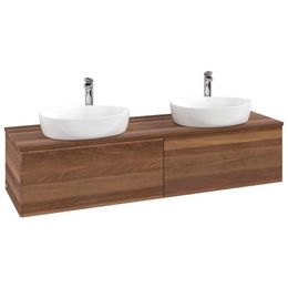 Villeroy & Boch Villeroy und Boch Antao Waschtisch-Unterschrank L39052HM mit Beleuchtung, 160x36x50cm, Hahnlochbohrung, Waschbeckenplattenfarbe warm walnut, warm walnut