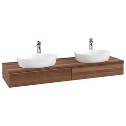 Villeroy & Boch Villeroy und Boch Antao Waschtisch-Unterschrank L17152HM mit Beleuchtung mit Struktur, 160x19x50cm, Hahnlochbohrung, Waschbeckenplattenfarbe warm walnut, warm walnut