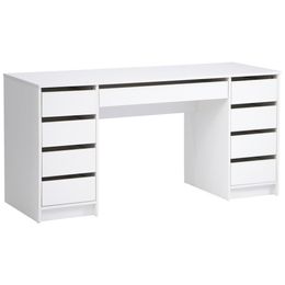 Mid.you Schreibtisch, Wei&szlig;, Holzwerkstoff, 9 Schublade(n) Schubladen, rechteckig, 153.5x76x55 cm, Arbeitszimmer, Schreibtische, B&uuml;rotische