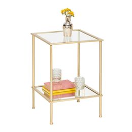 Beistelltisch, Gold, Metall, Glas, quadratisch, Rundrohr, 39x55x39 cm, Wohnzimmer, Wohnzimmertische, Beistelltische, Beistelltische Metall