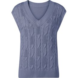 CR&Eacute;ATION L Damen Pullunder mit Zopf- und Ajourmuster taubenblau Gr&ouml;&szlig;e 38
