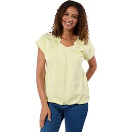 CR&Eacute;ATION L Damen Kurzarmshirt mit kleinen Raffungen limone-ecru-bedruckt Gr&ouml;&szlig;e 46