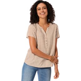 CR&Eacute;ATION L Damen Druckbluse mit abgerundetem Saum camel-ecru-bedruckt Gr&ouml;&szlig;e 40