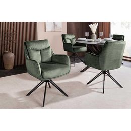 Riess Ambiente Drehbarer Stuhl PROMETHEUS moosgr&uuml;n Vogue Velours Samt Taschenfederkern Metall Polsterstuhl Riess-Ambiente Esszimmerstuhl K&uuml;chenstuhl Industrie &...