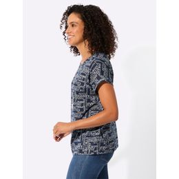CR&Eacute;ATION L Damen Print-Shirt mit &uuml;berschnittenen Schultern marine-ecru-bedruckt Gr&ouml;&szlig;e 42