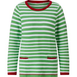 CR&Eacute;ATION L Damen Pullover mit Kontrast-Details, geringelt apfel-wei&szlig;-gestreift Gr&ouml;&szlig;e 40