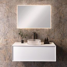 neoro n60 Unterschrank B: 120 cm mit 1 Auszug, n40 diamant Waschtisch &Oslash; 40 cm transparent, mit n20 Lichtspiegel,, BN0757WM+BN0749GT+BEA038MI,