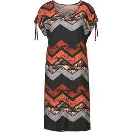 feel good Damen Sommerkleid schwarz-papaya-bedruckt Gr&ouml;&szlig;e 36/38