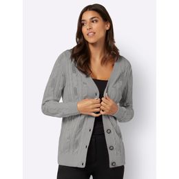 WITT Damen Strickjacke mit Ajour- und Zopfmuster, steingrau, Gr&ouml;&szlig;e 48