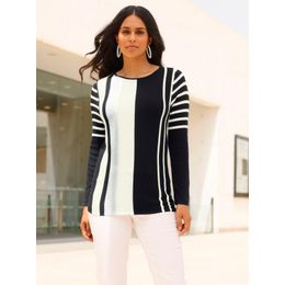 WITT Damen Strickpullover mit Glanzgarn, schwarz-wei&szlig;-gemustert, Gr&ouml;&szlig;e 38
