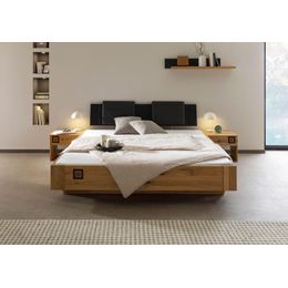Bett inkl. Nachttische und Kopfteilkissen anthrazit Wildeiche 180x200x86 natur ge&ouml;lt/lackiert KITZB&Uuml;HEL #170